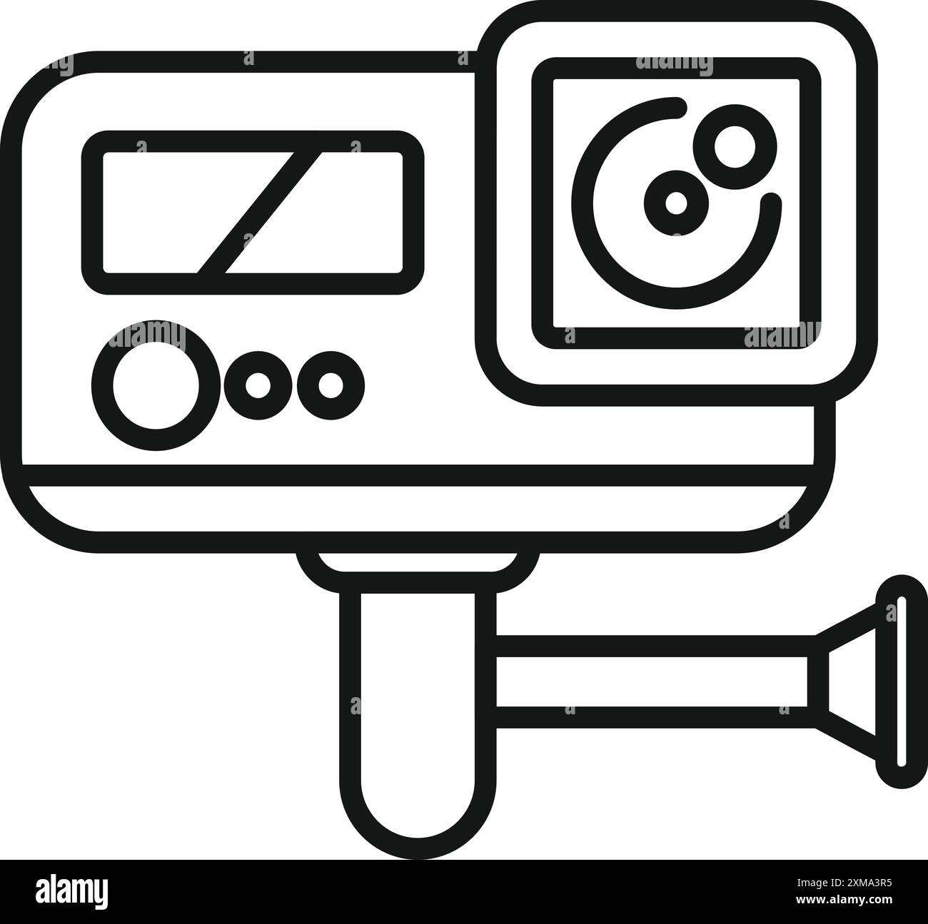 Action camera is recording with external microphone, line art icon ...