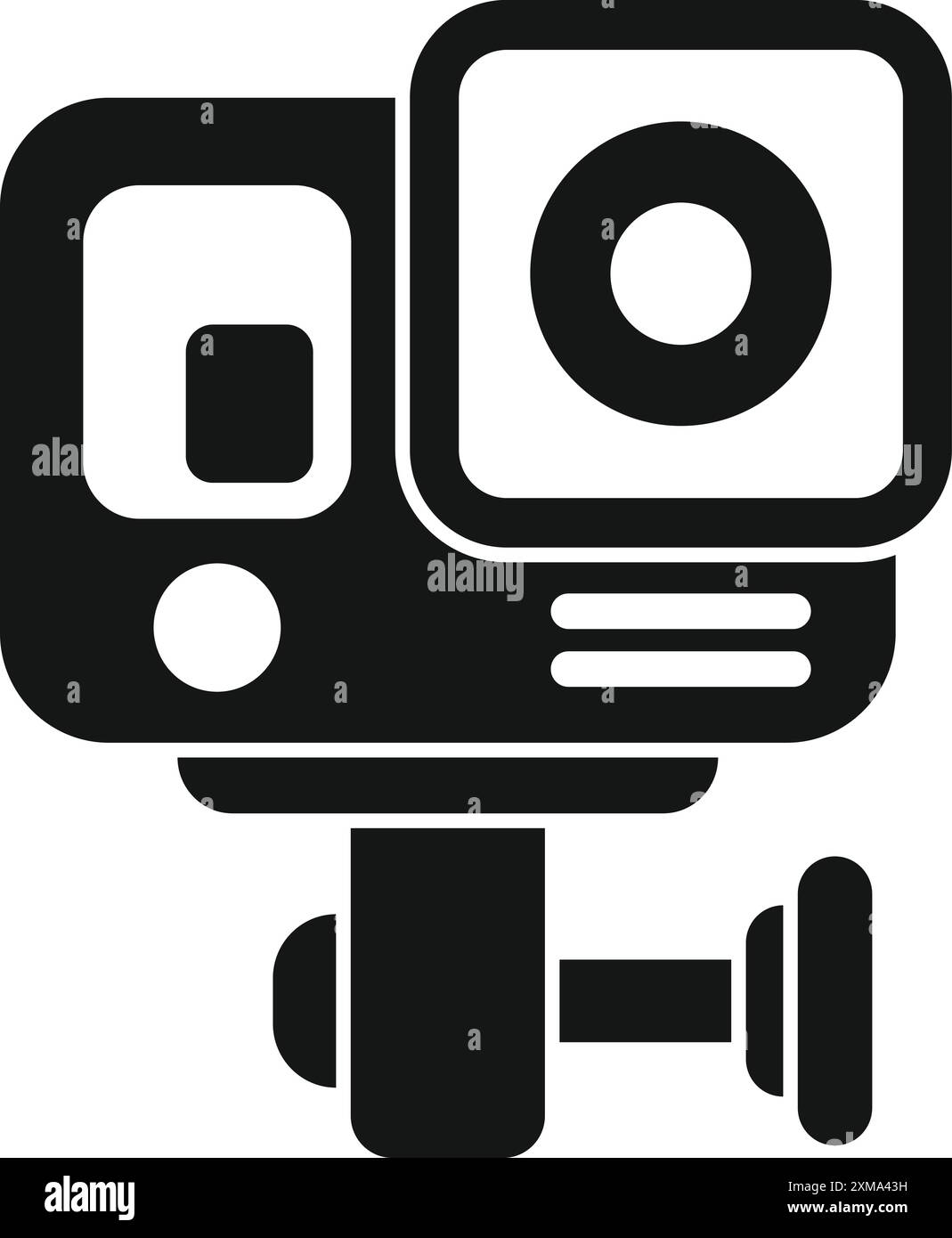 This simple black and white icon represents an action camera mounted on ...