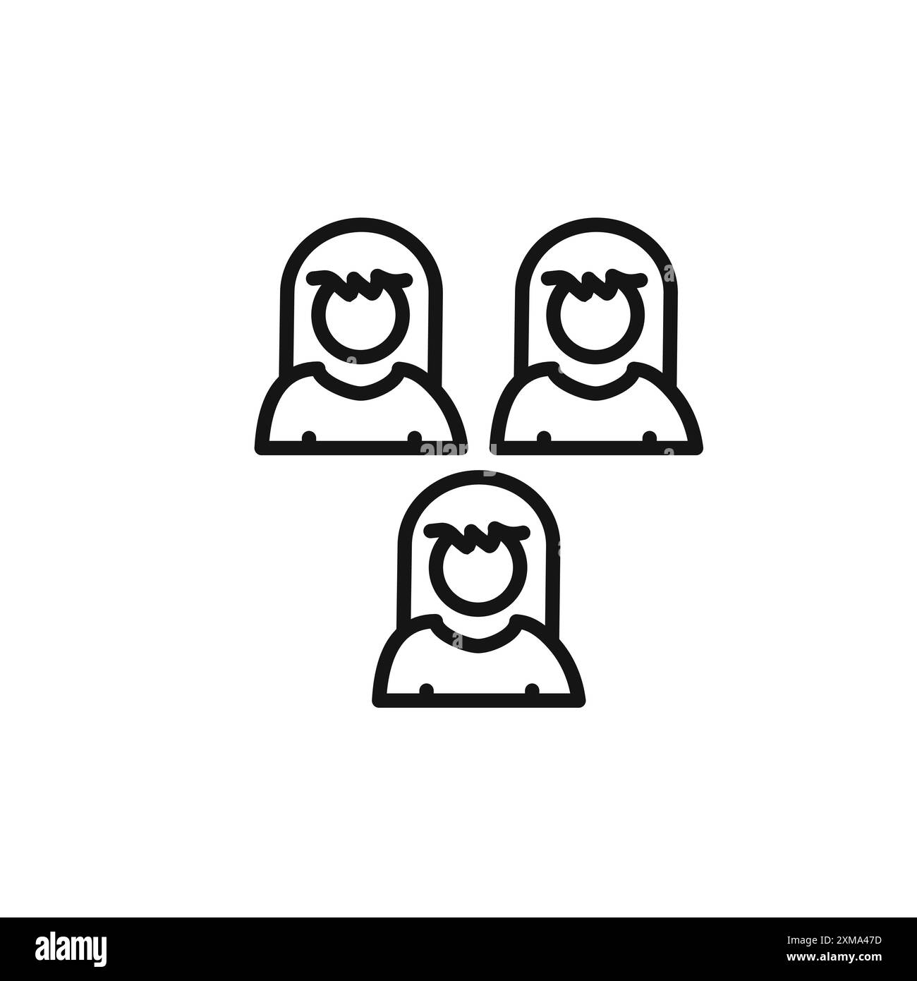 women team icon outline collection or set in black and white outline ...