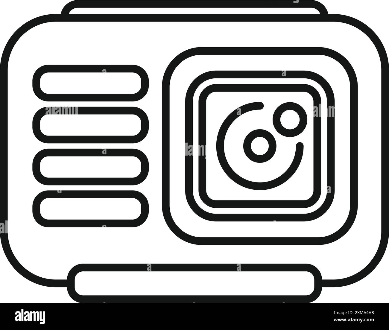 Simple line drawing of an action camera showing the recording buttons ...