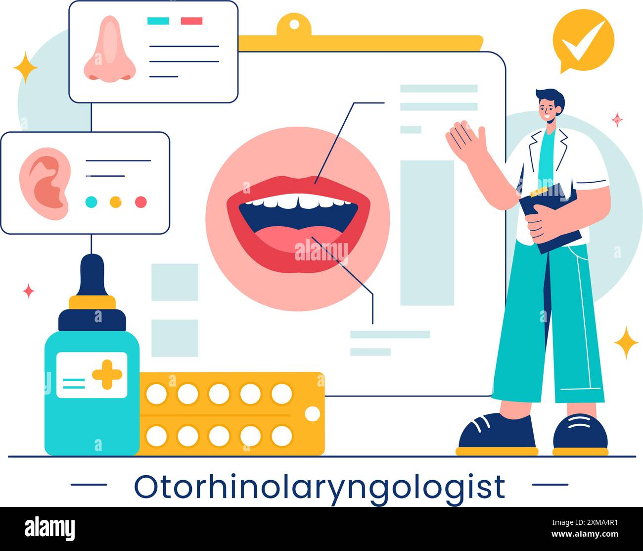 Vector Illustration of an Otorhinolaryngologist in a Healthcare Setting ...