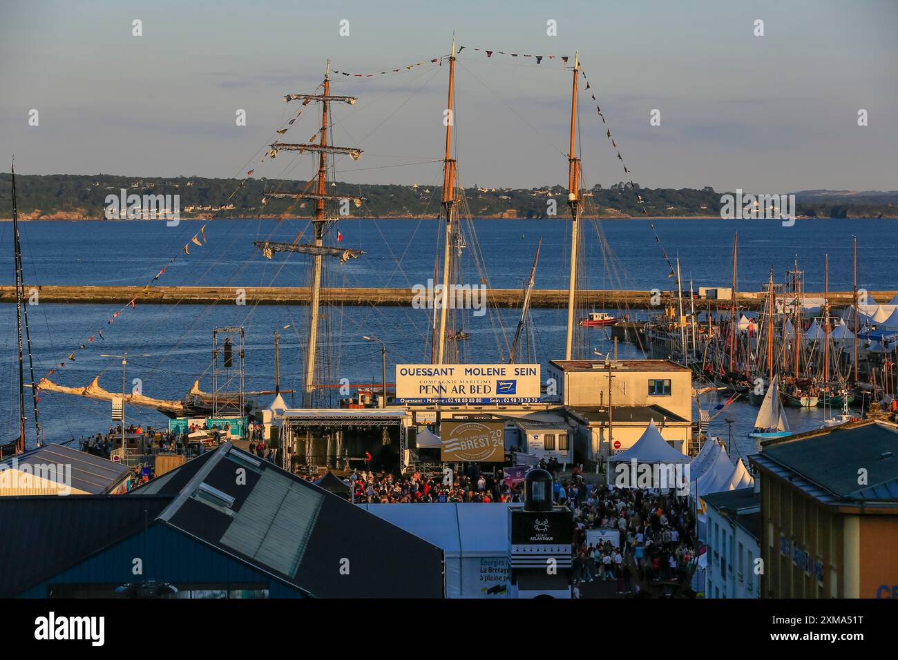 Harbour Port de Commerce, traditional sailing ship three-masted topsail ...
