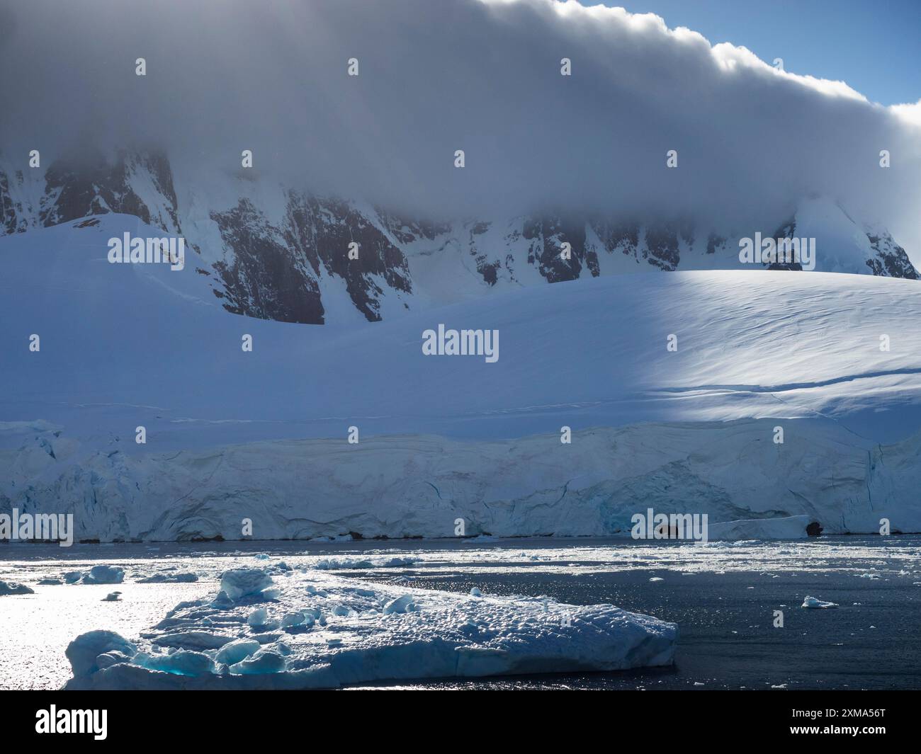 Drift (Brash) ice in the Lemaire Channel below the cloud-shrouded ...