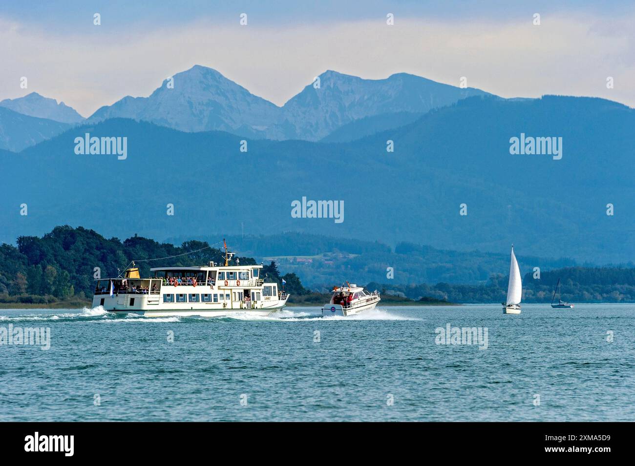 Excursion boat, passenger ship MS Josef, speedboat of the water rescue ...