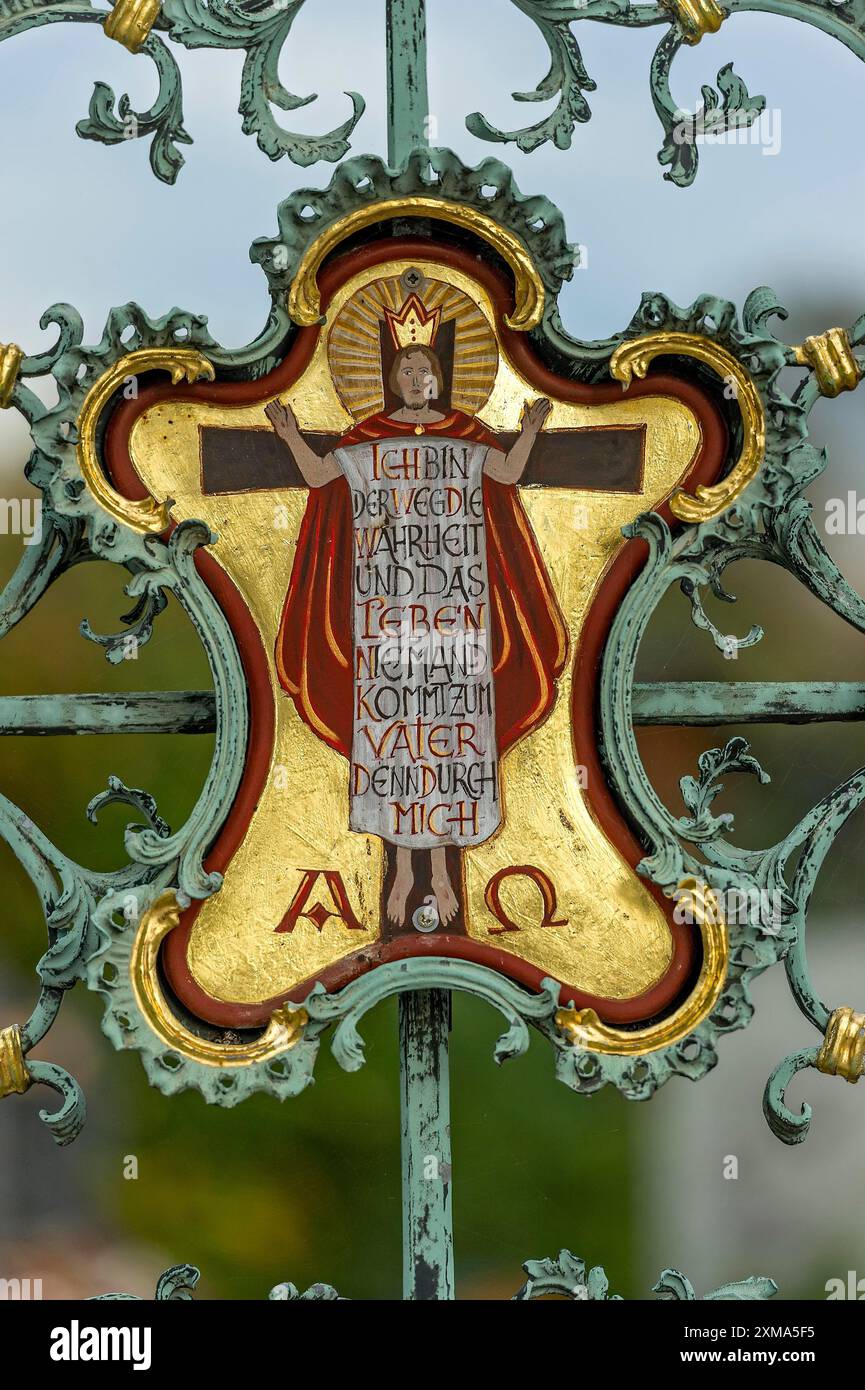 Gilded iron burial cross, cast iron, depiction of Jesus Christ, King of ...