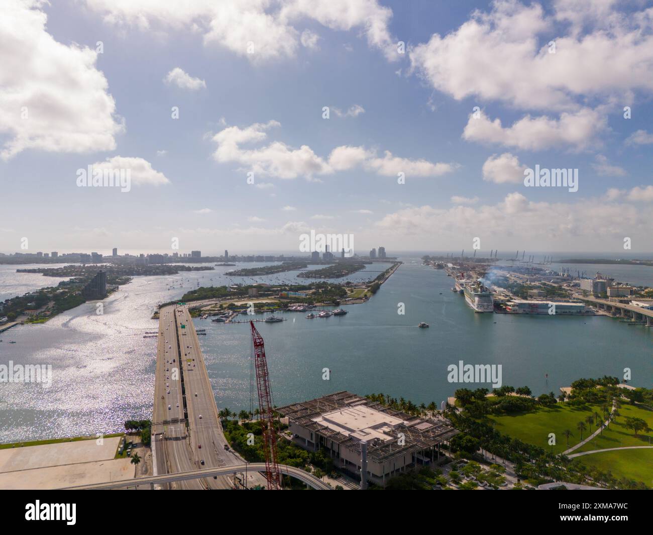 Aerial Miami with view of Biscayne Bay. Florida, USA. Summer 2024 ...