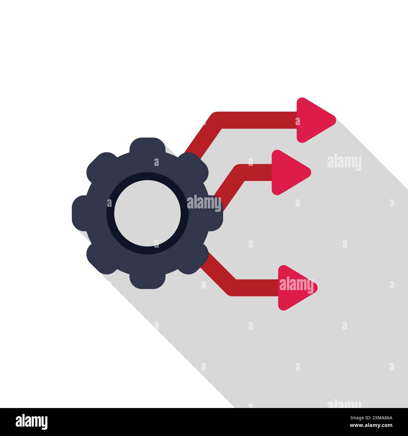 Business process concept with a gear generating three arrows moving ...