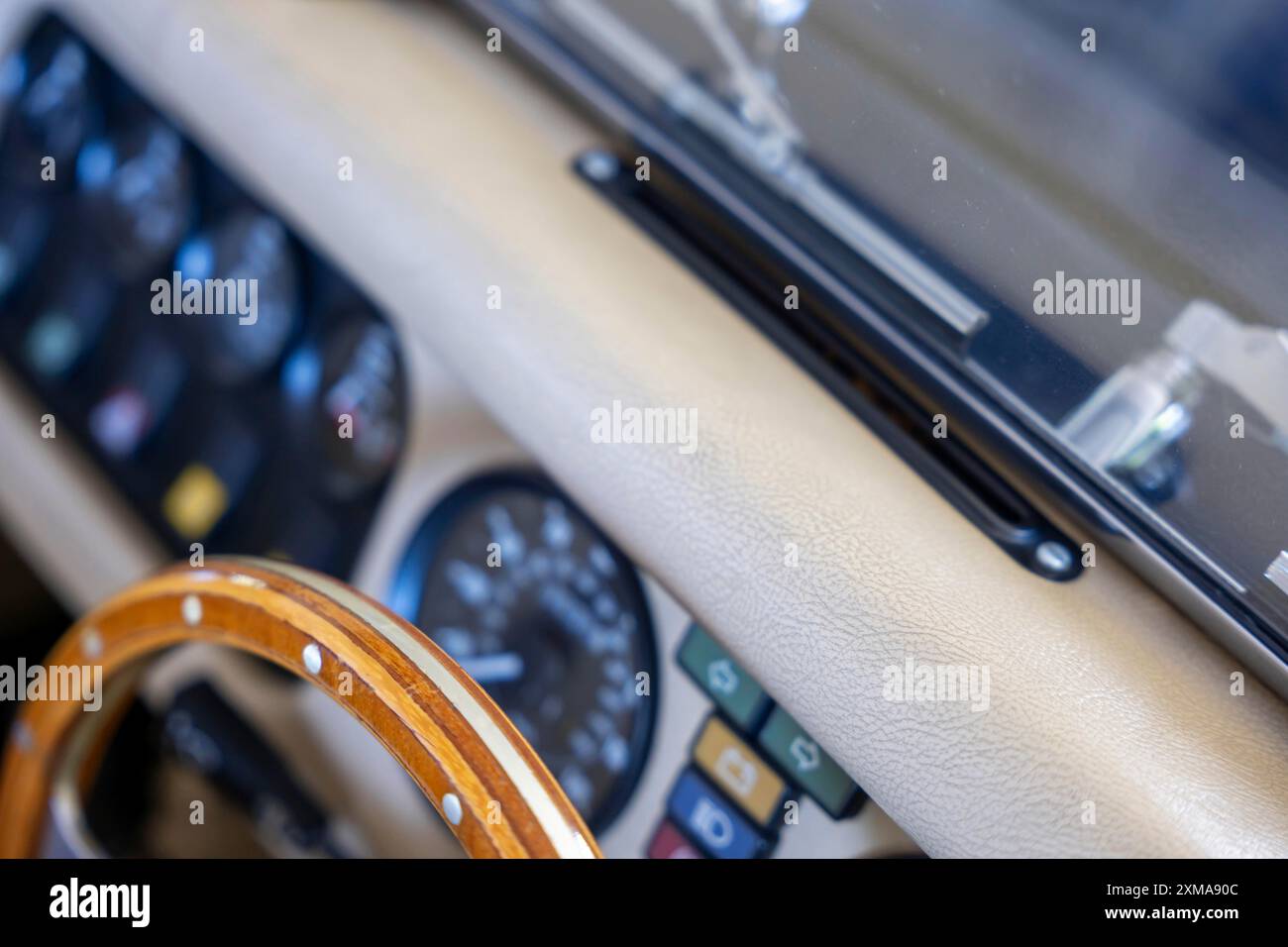 Steering Wheel and Instrument Panel on an Old Classic Car in ...