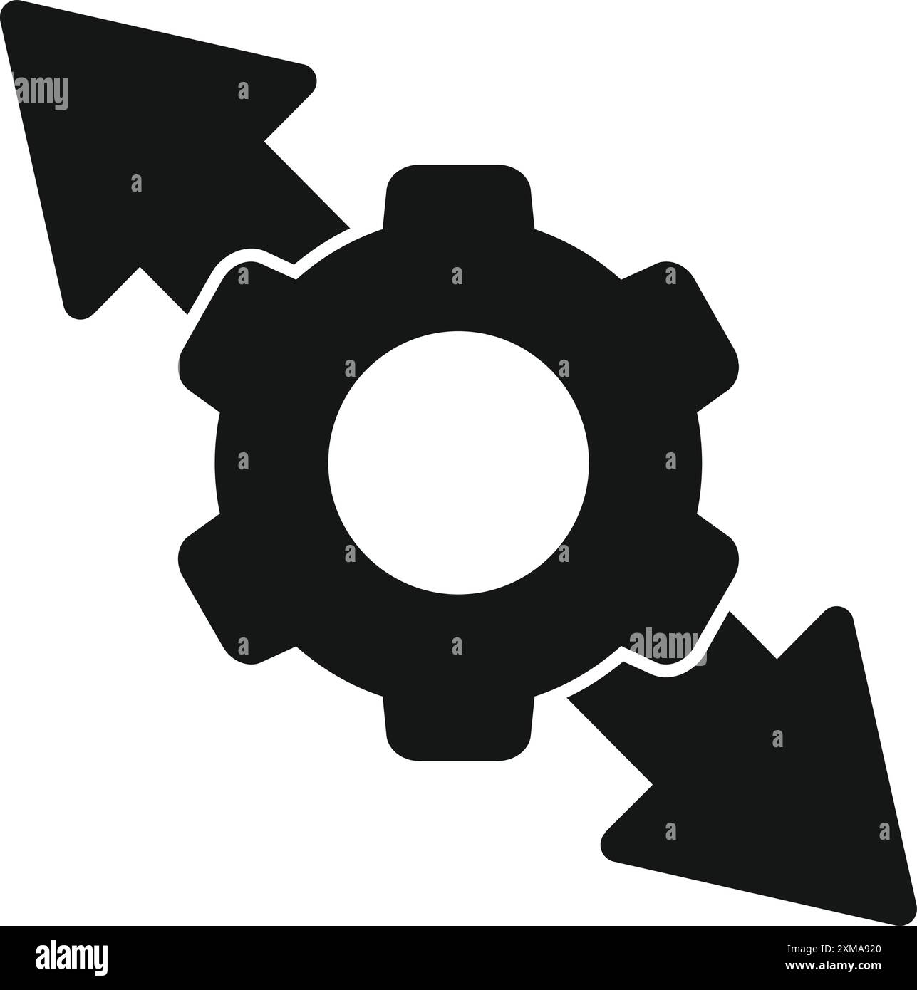 Black silhouette of a gear wheel with two arrows pointing in opposite ...