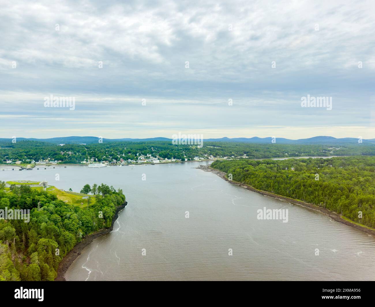 Penobscot, Maine, USA 2024. Aerial photo of the Penobscot River between ...