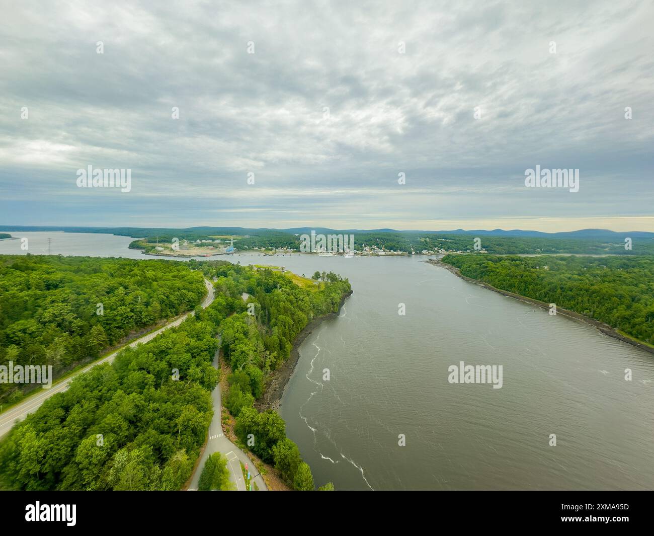 Penobscot, Maine, USA 2024. Aerial photo of the Penobscot River between ...