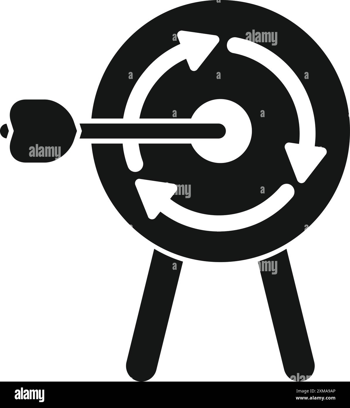 Dart flying to rotating target on stand icon in simple style on a white ...