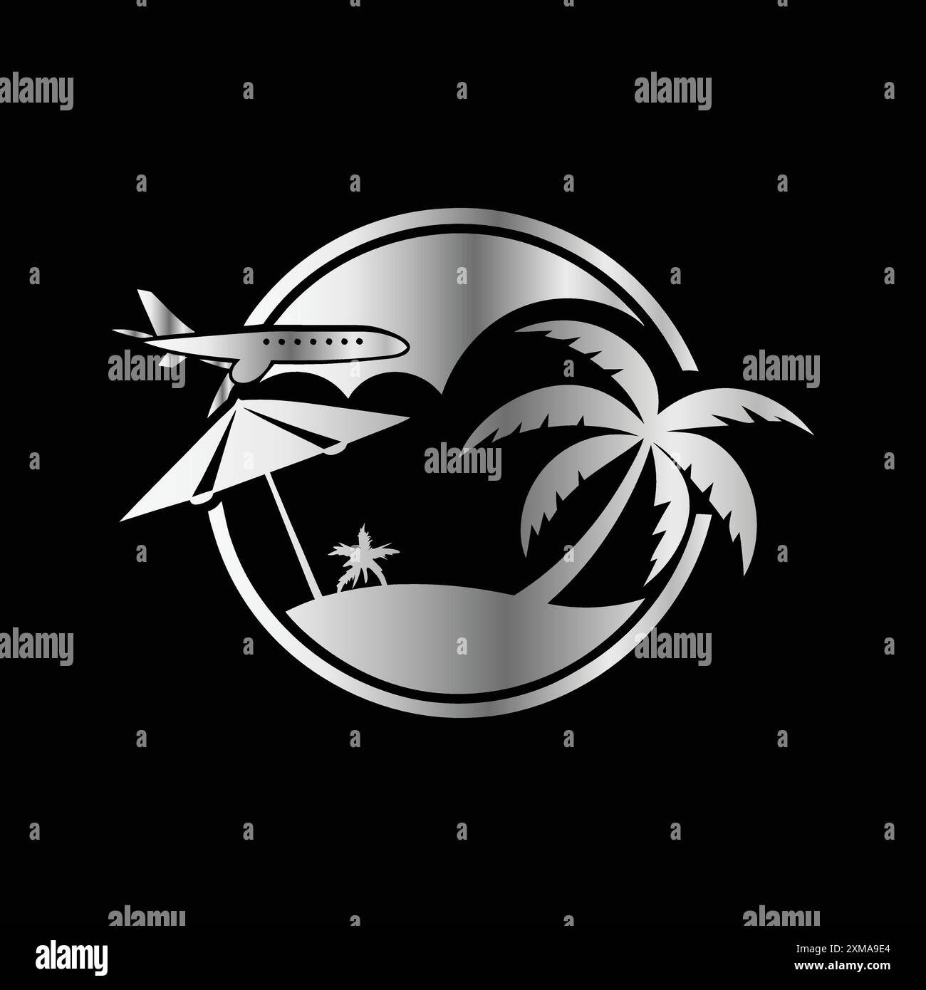 Travel logo design with palm tree, sun, airplane and umbrella Stock ...