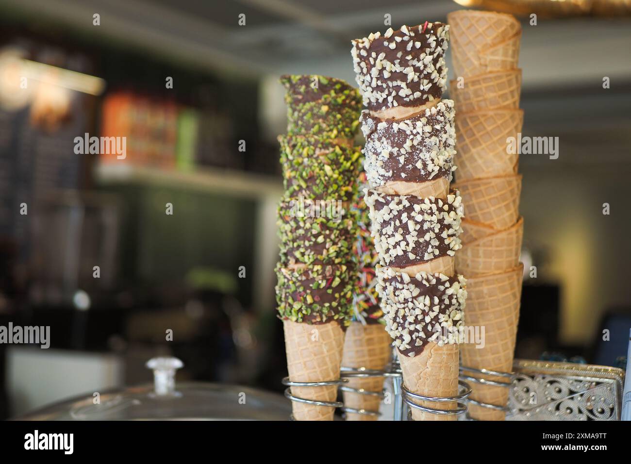 stack of waffle con displaying Stock Photo - Alamy