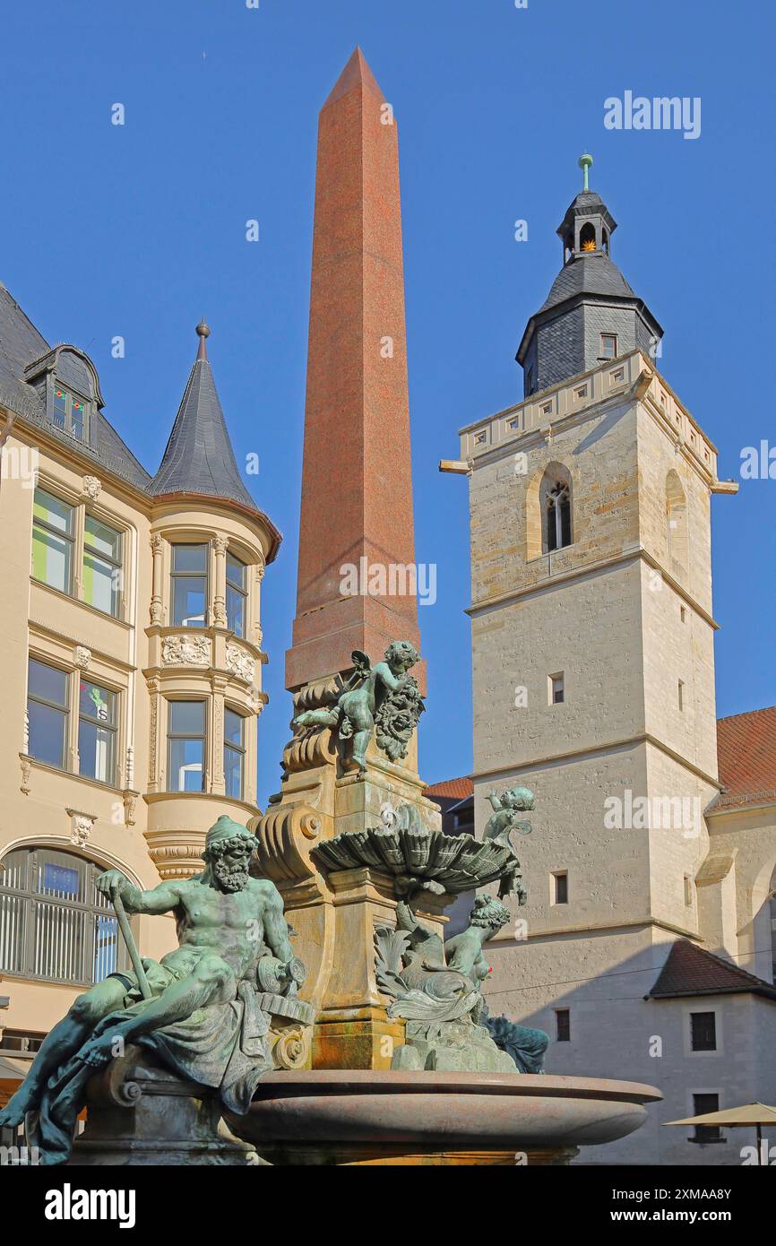 Old Anger Fountain built in 1890 with sculptures, historic building and ...