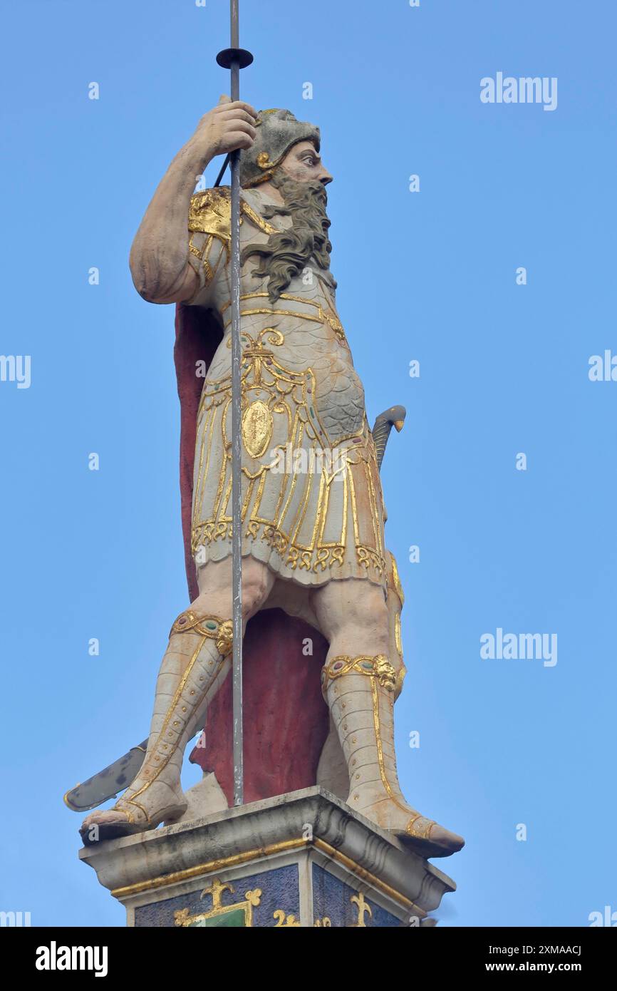 Roman sculpture, warrior with coat of arms, man, lance, knight ...