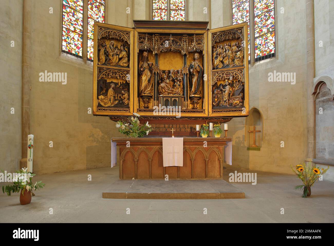 Gothic high altar by Linhart Koenbergk 1492 with sculptures, colourful ...