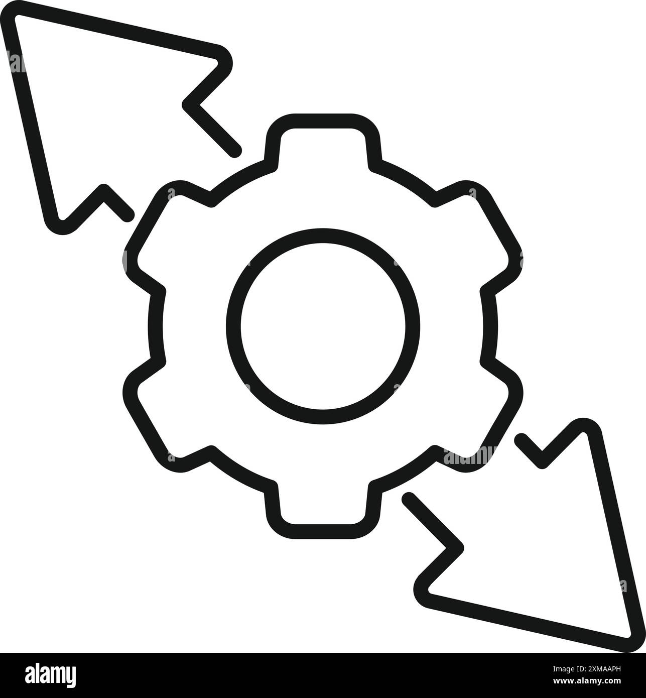 Line icon representing a gear wheel with two arrows pointing in ...