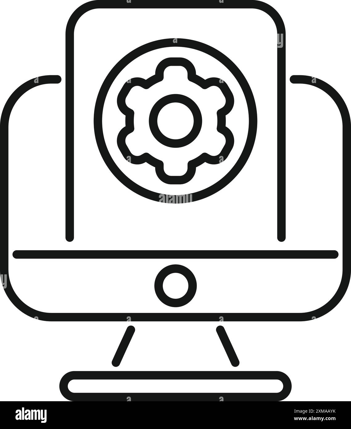 Simple line icon of software development process with computer and gear ...