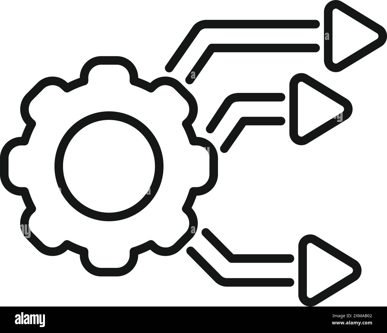 Simple icon of workflow automation showing a gear wheel connecting with three arrows Stock ...