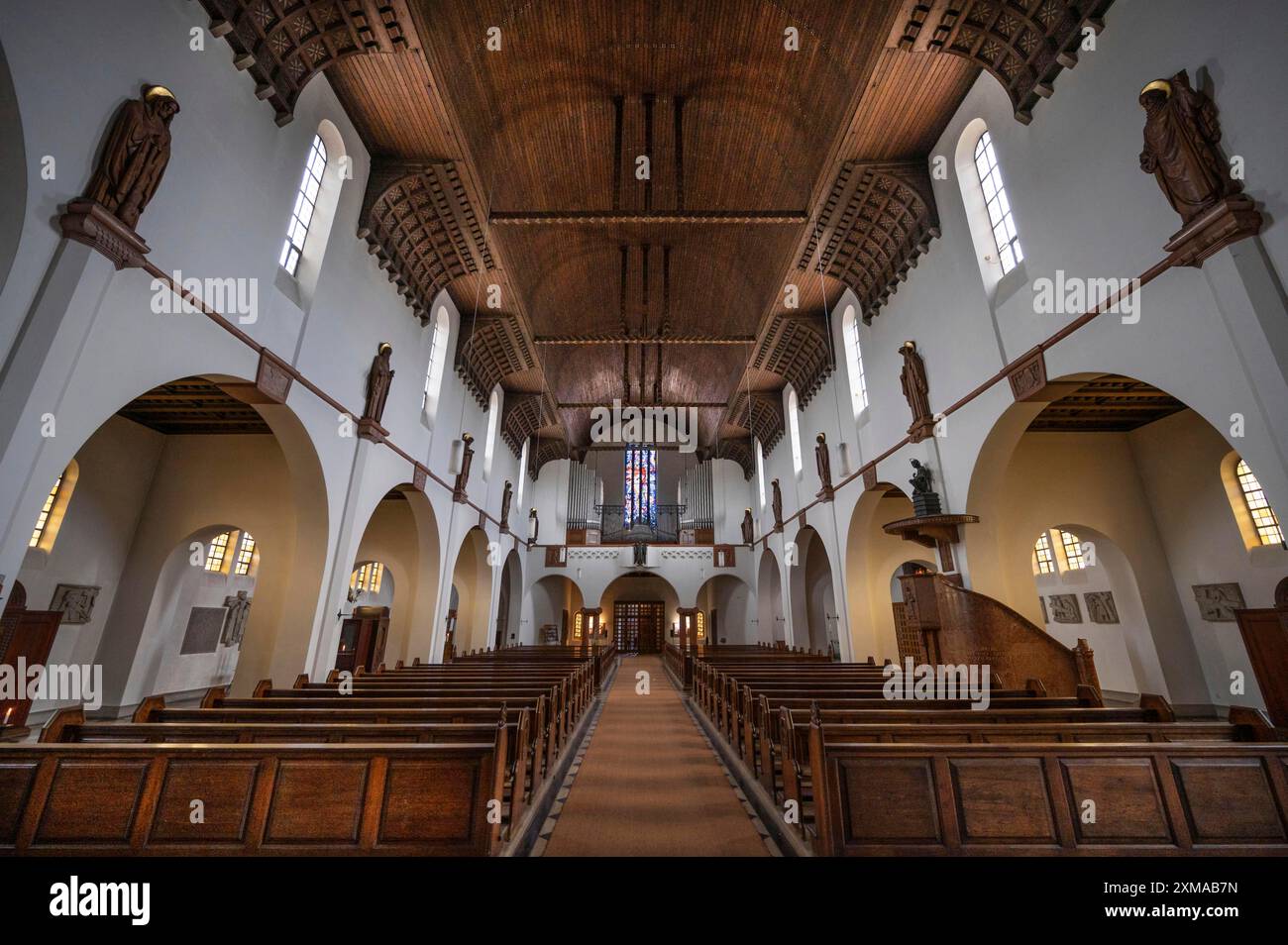 Interior with wooden vault and organ loft of St Otto's Church, built ...