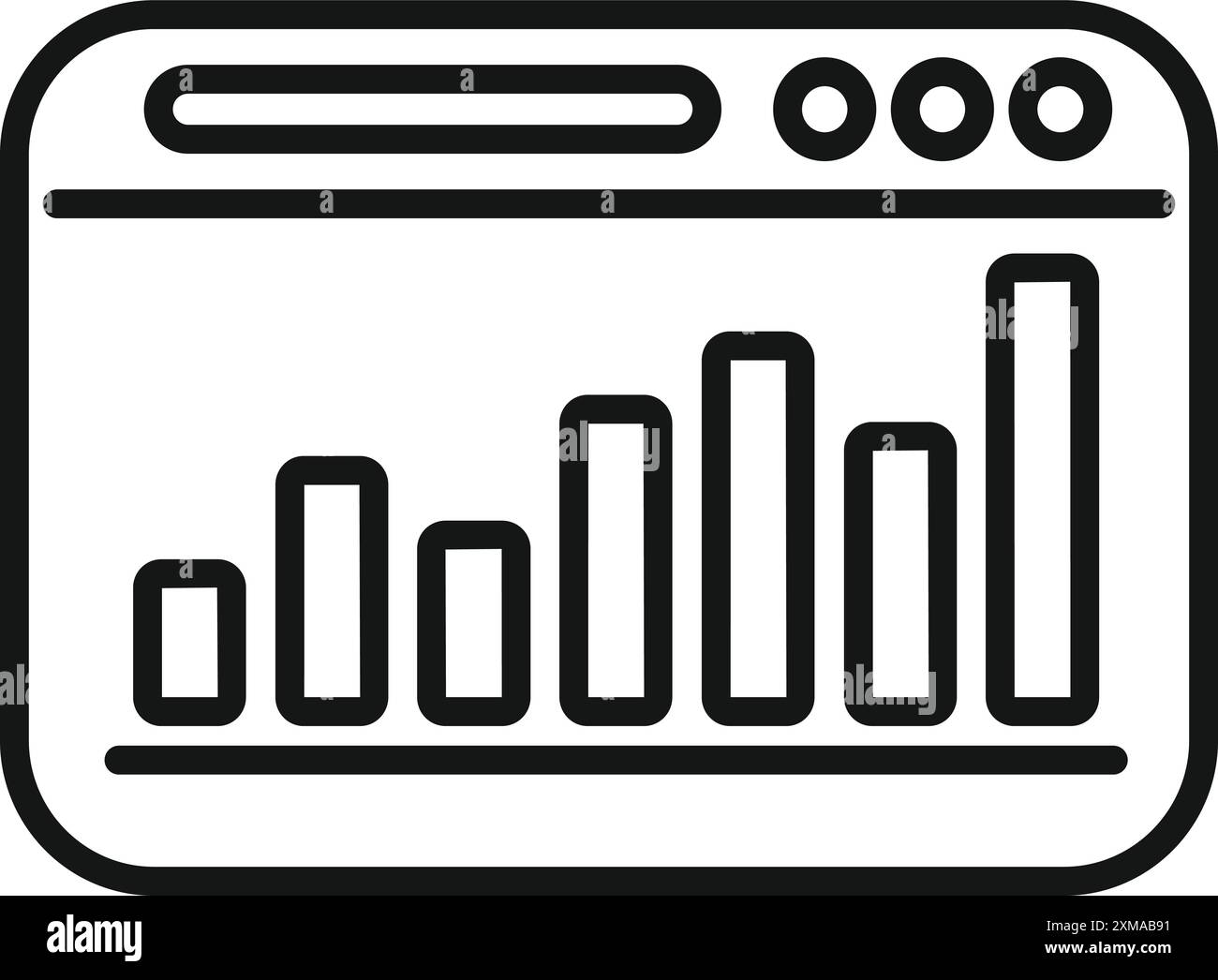 Clean line icon of a web page showing a bar chart growing steadily ...