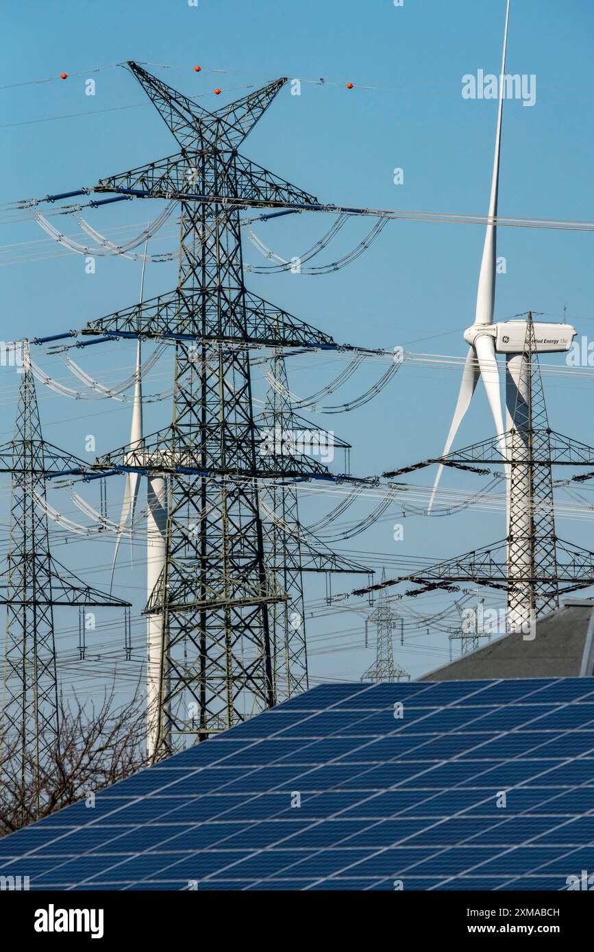 Line route, 380 KV extra-high-voltage line, wind turbine, solar roof of ...