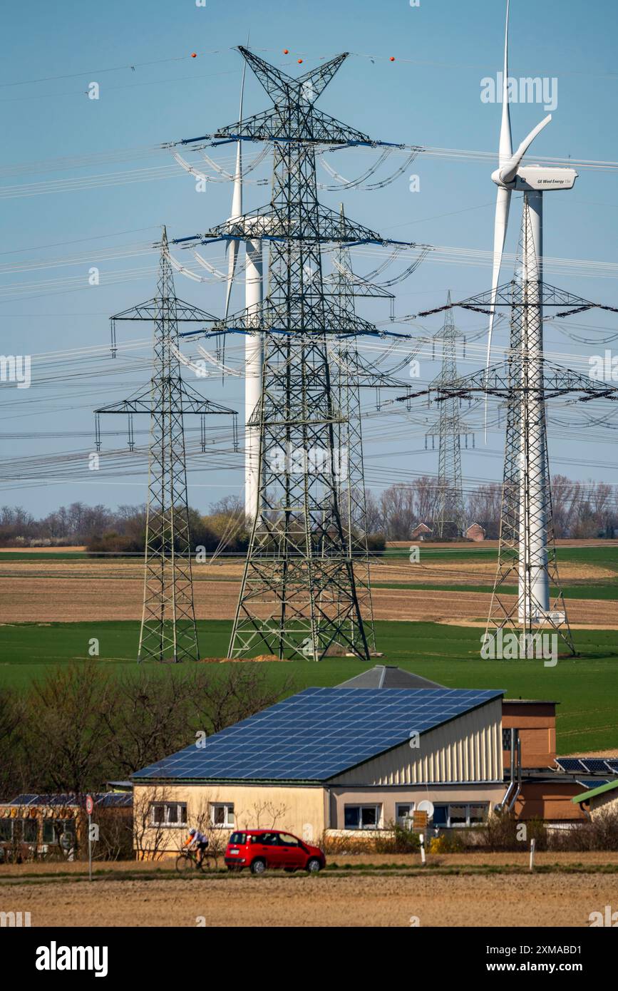 Line route, 380 KV extra-high-voltage line, wind turbine, solar roof of ...