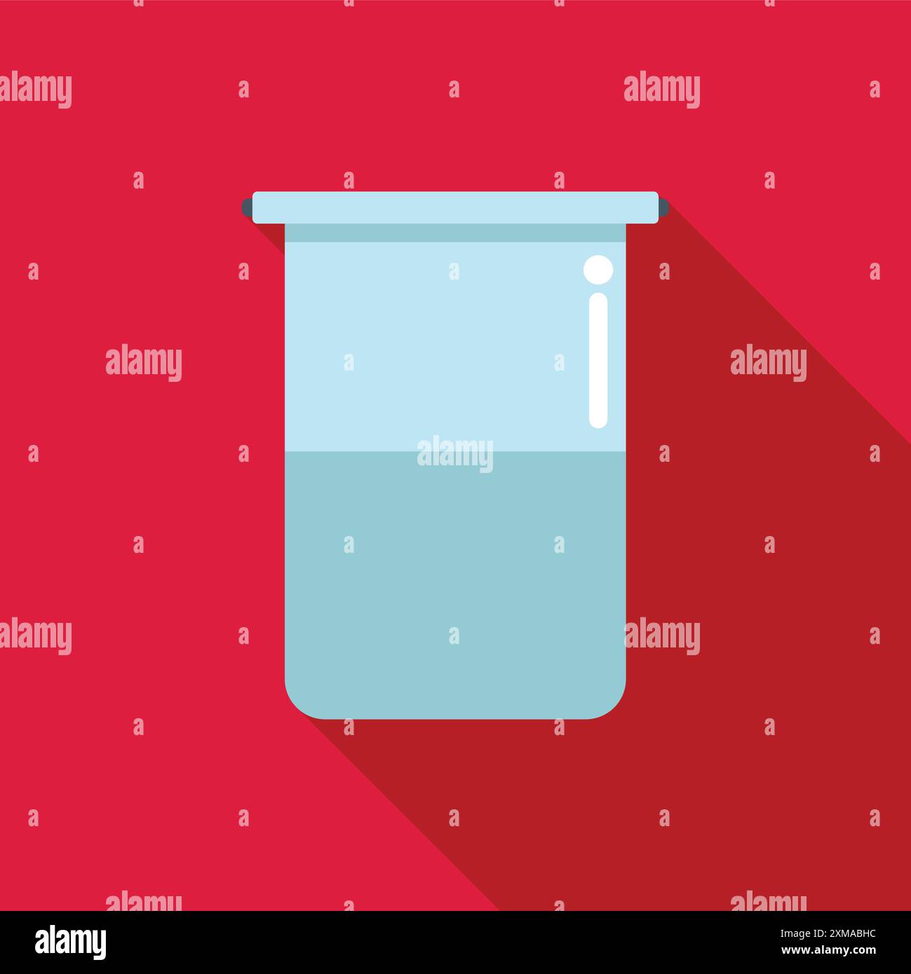 Laboratory glass beaker filled with blue liquid on red background ...