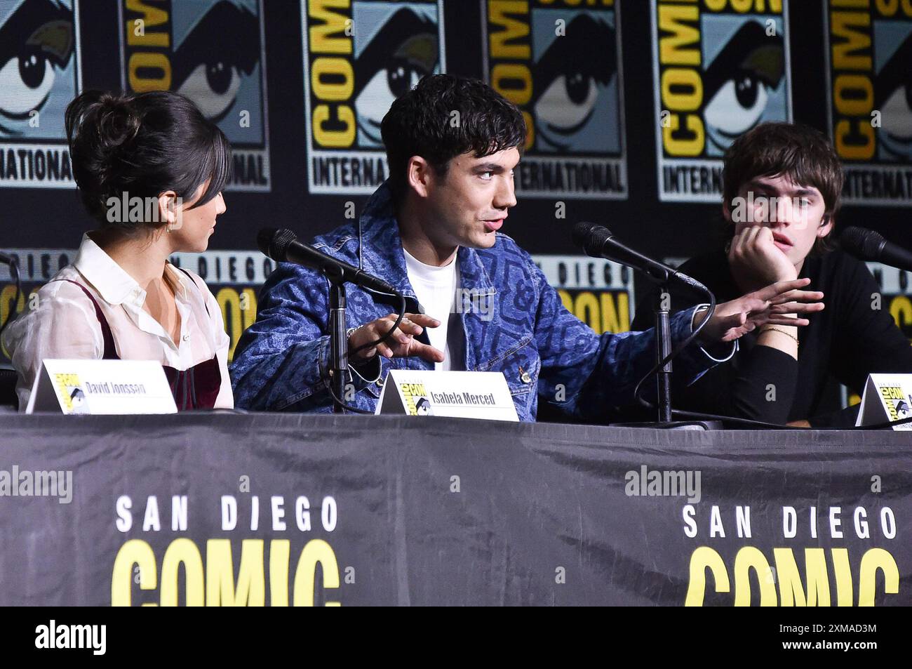 Isabela Merced, from left, Archie Renaux, and Spike Fearn participate ...