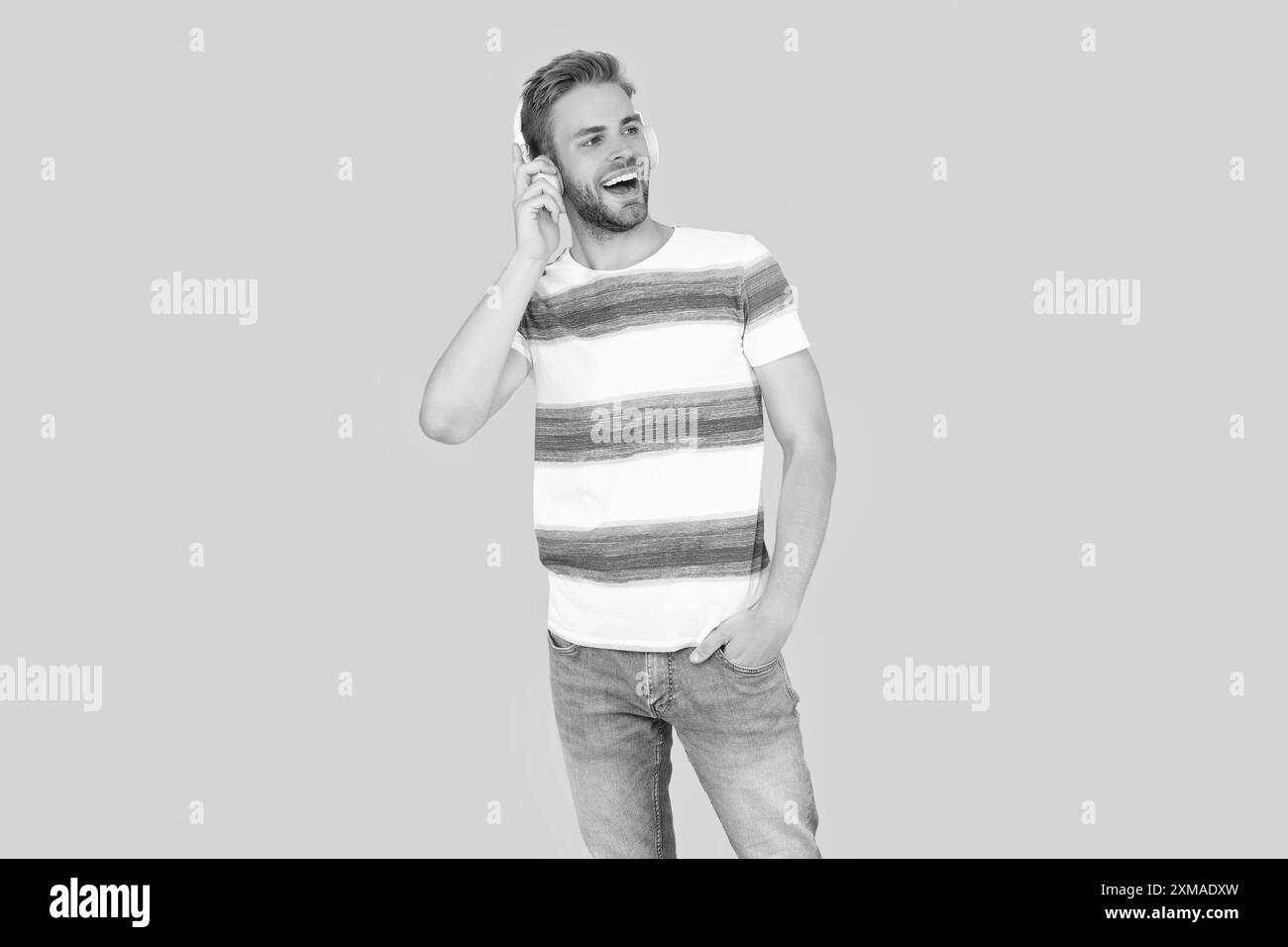 Millennial lifestyle man isolated Black and White Stock Photos & Images ...