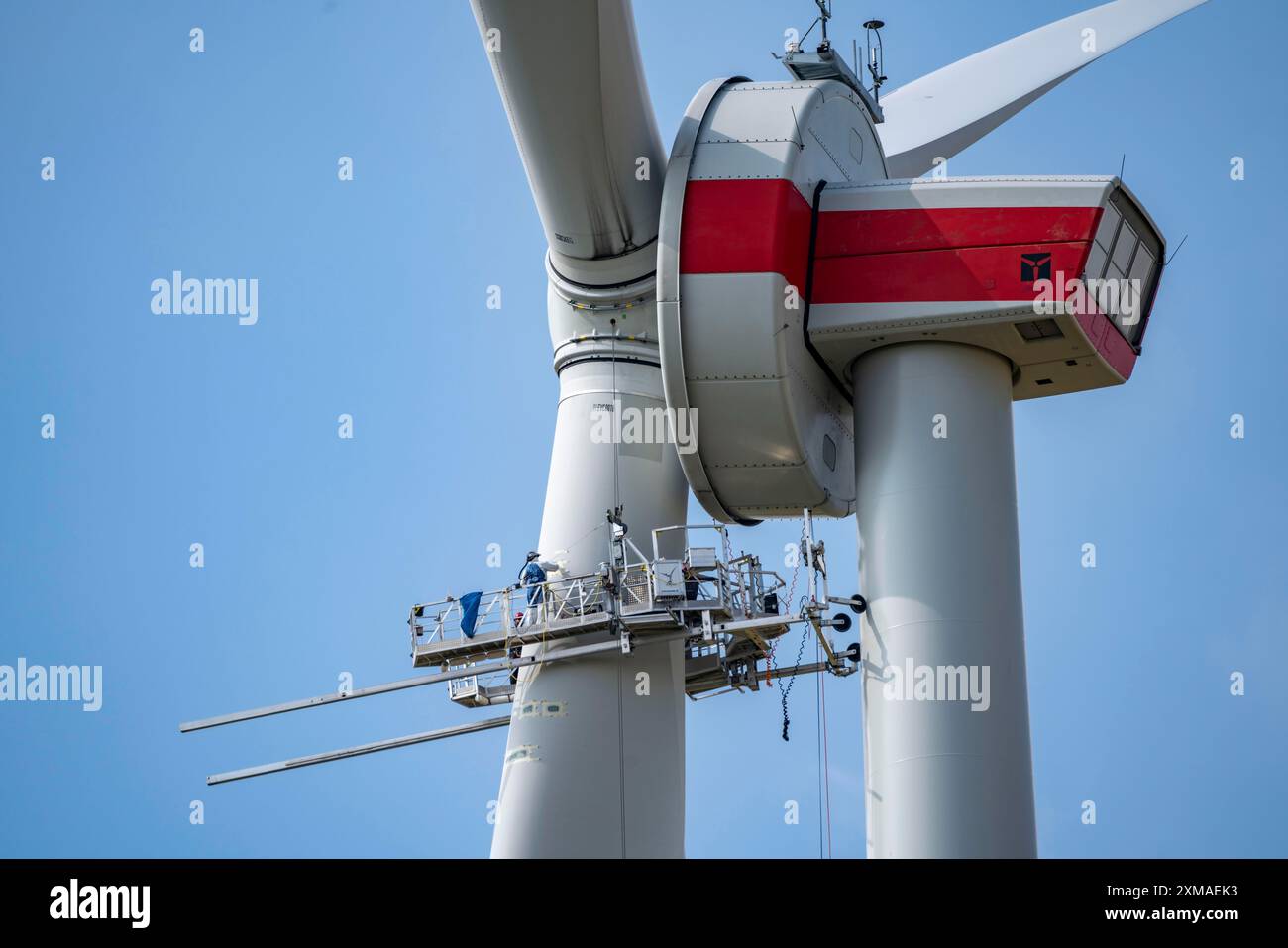 Maintenance work, repairs to a rotor of an Enercon wind turbine, in a ...