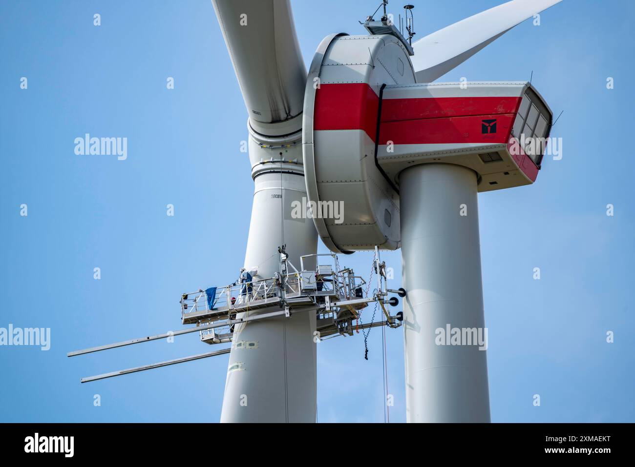 Maintenance work, repairs to a rotor of an Enercon wind turbine, in a ...