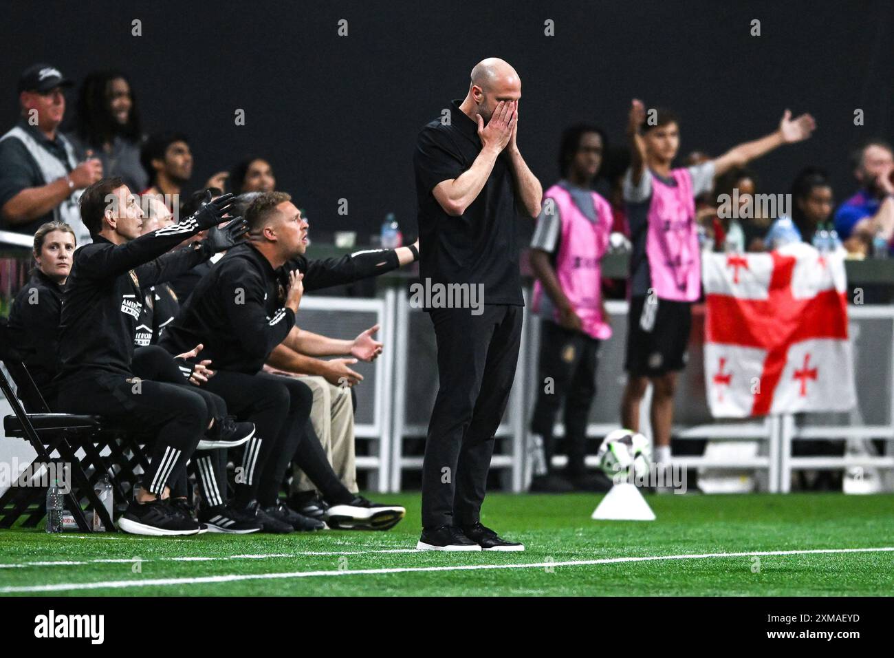 ATLANTA, GA – JULY 26: Atlanta interim head coach Rob Valentino reacts ...