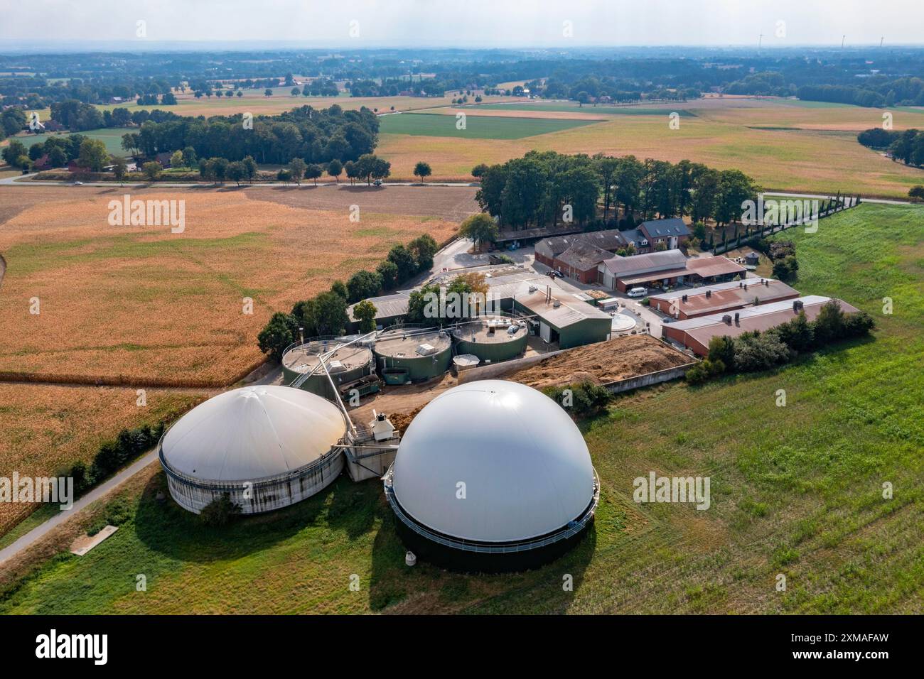 Biogas plant, gas storage, with dome, fermenter tanks for the ...
