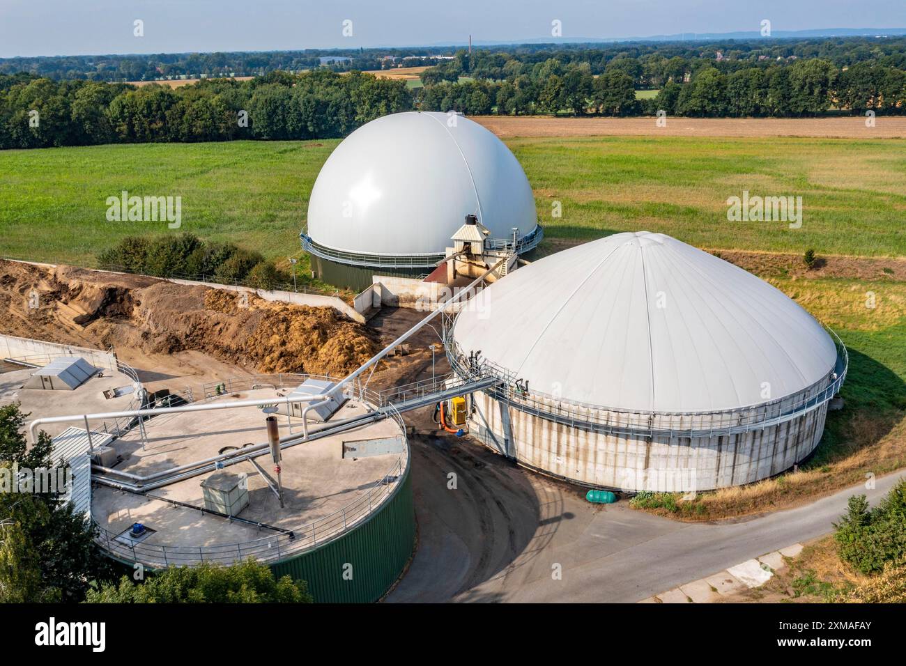 Biogas plant, gas storage, with dome, fermenter tanks for the ...