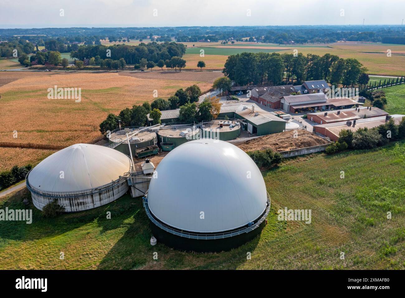 Biogas plant, gas storage, with dome, fermenter tanks for the ...