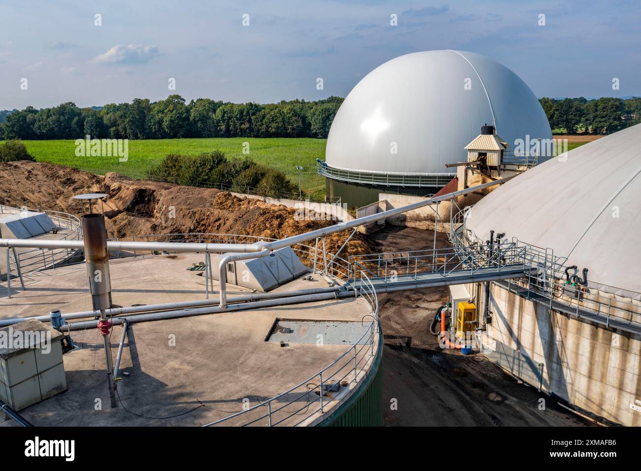 Biogas plant, gas storage, with dome, fermenter tanks for the ...
