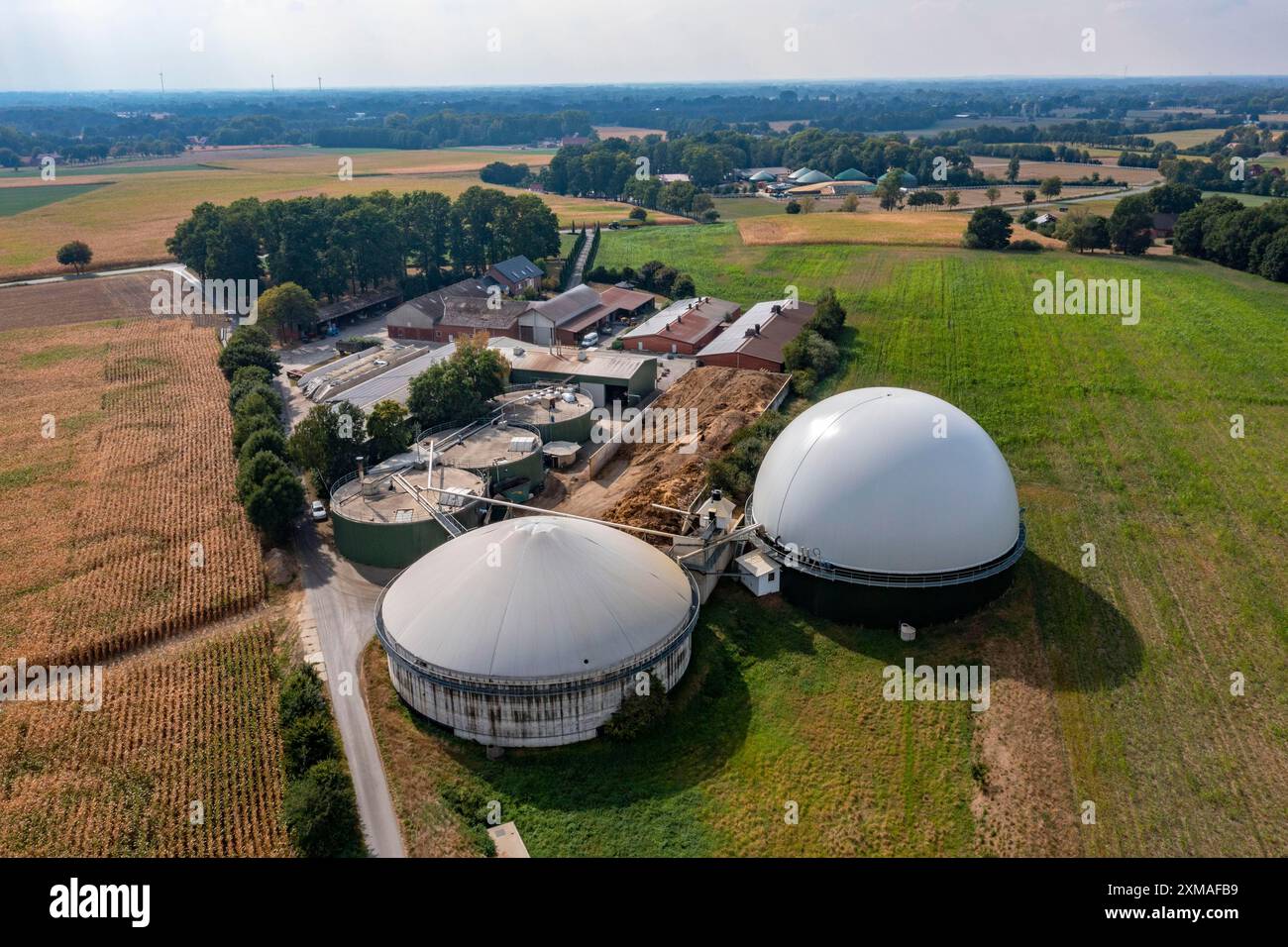 Biogas plant, gas storage, with dome, fermenter tanks for the ...
