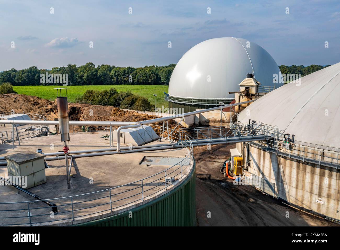 Biogas plant, gas storage, with dome, fermenter tanks for the ...