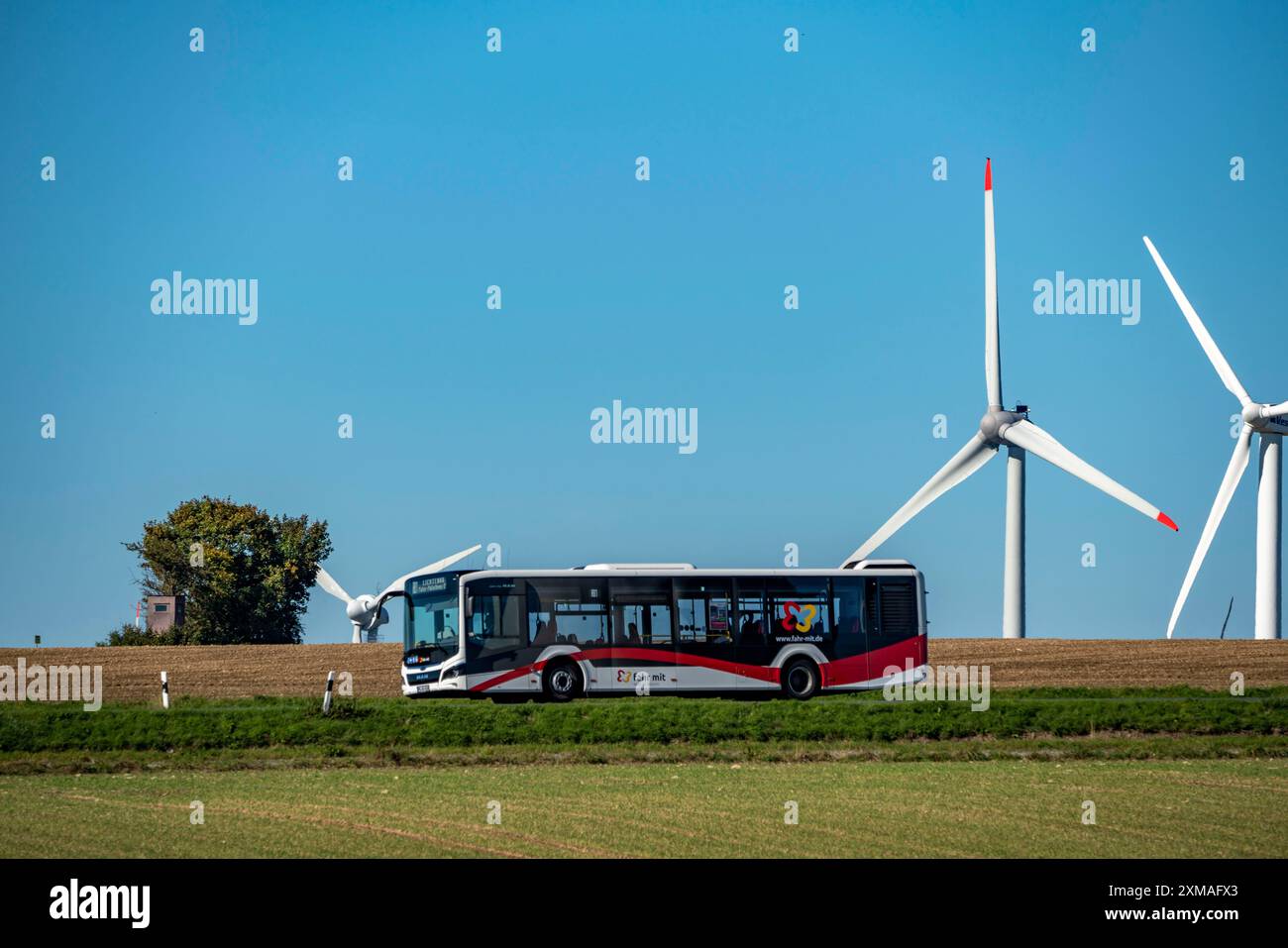 Wind farm near Lichtenau, wind turbines, country road, Driburger ...