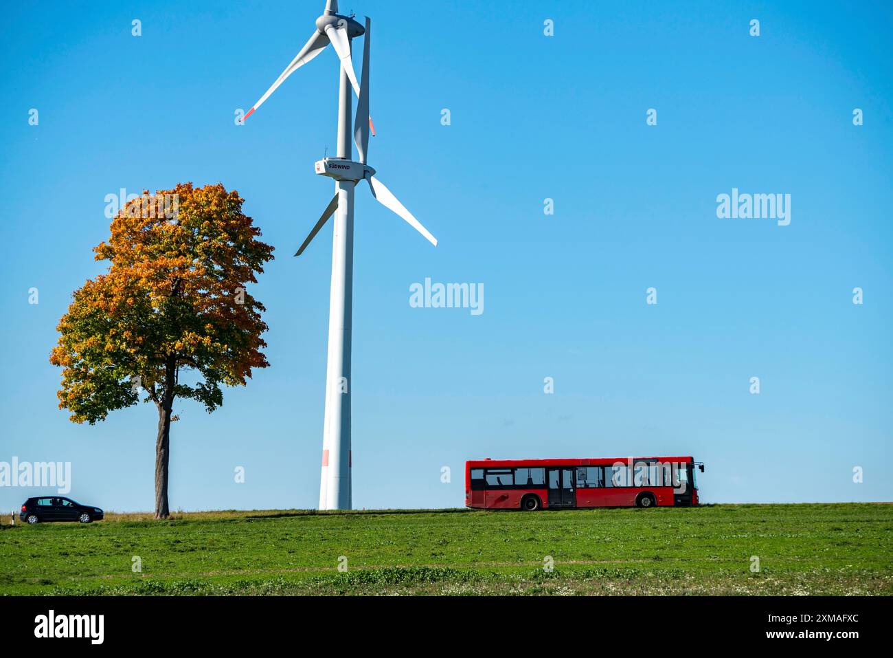 Wind farm near Lichtenau, wind turbines, country road, Driburger ...