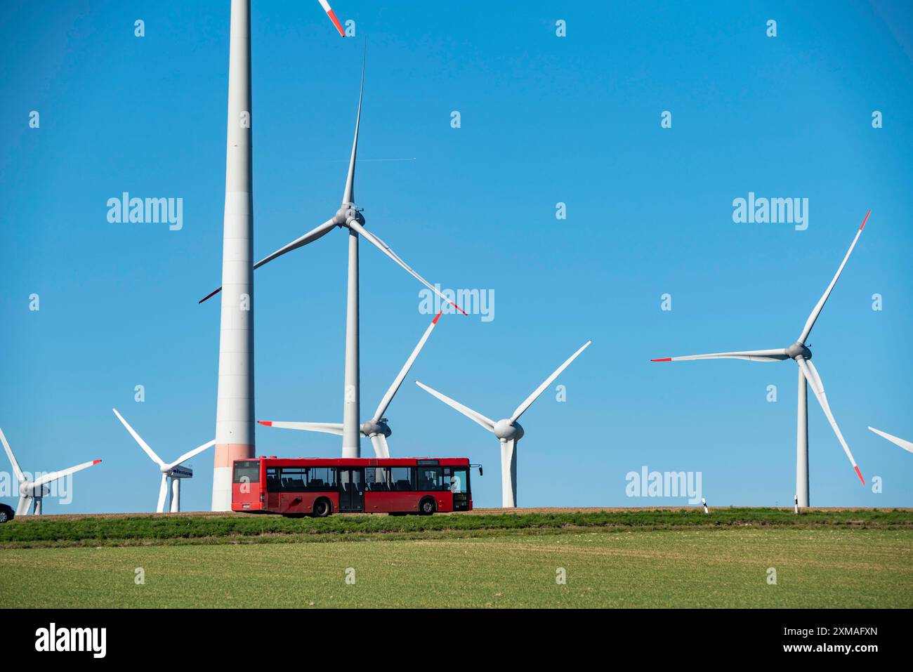 Wind farm near Lichtenau, wind turbines, country road, Driburger ...