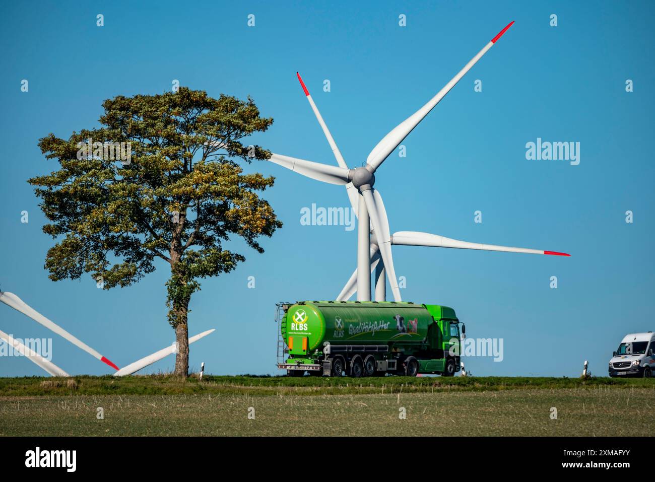 Wind farm near Lichtenau, wind turbines, country road, Driburger ...