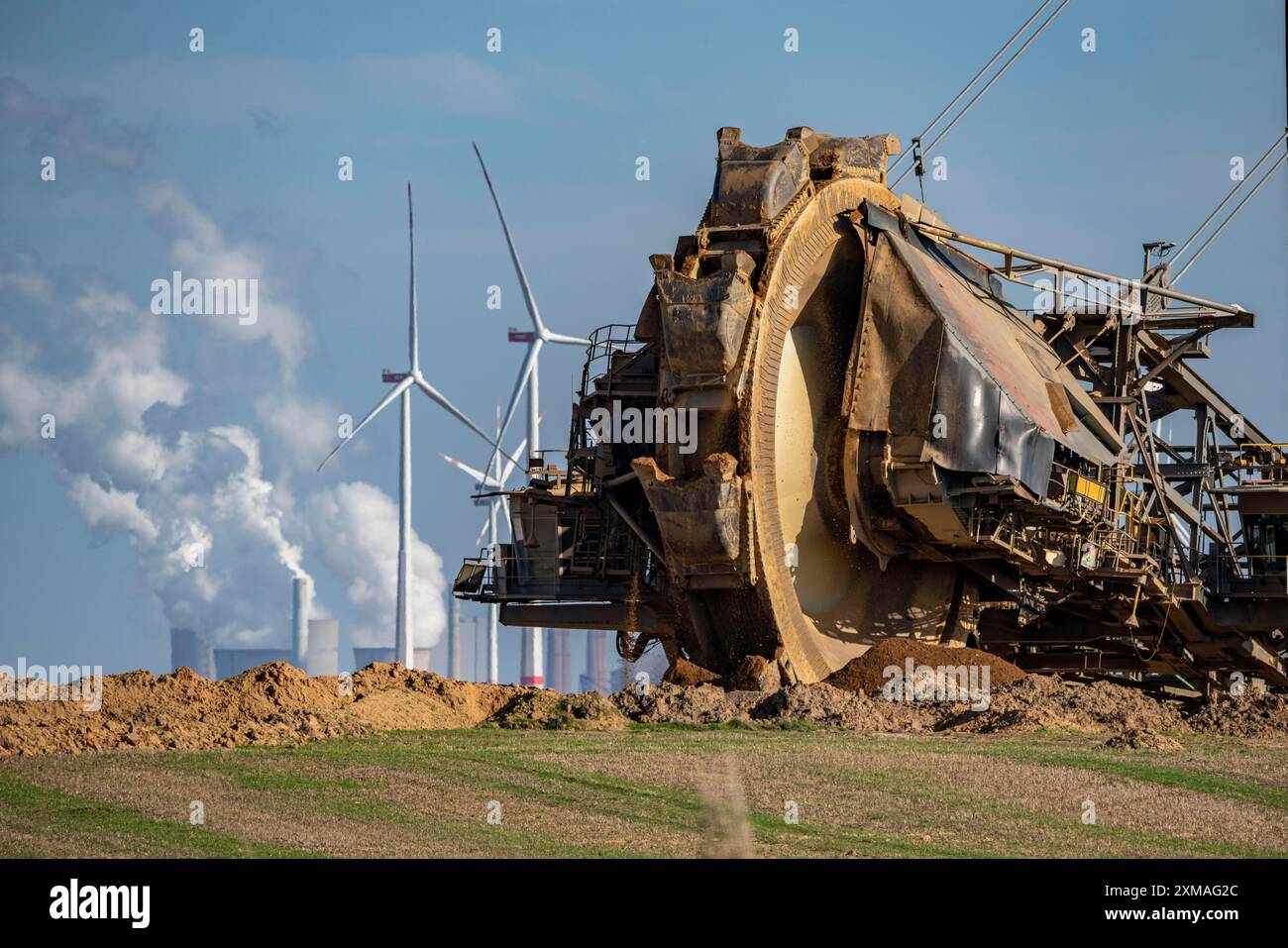 Opencast lignite mine Garzweiler II, bucket wheel excavator dredging ...