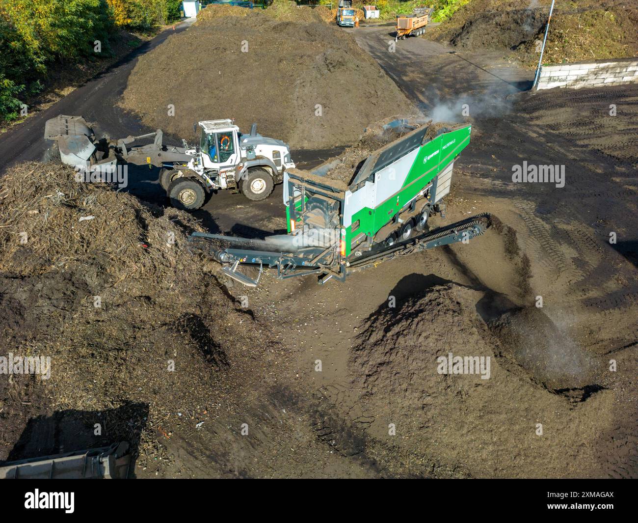 Composting plant, organic waste is composted, sorted by size, smaller ...