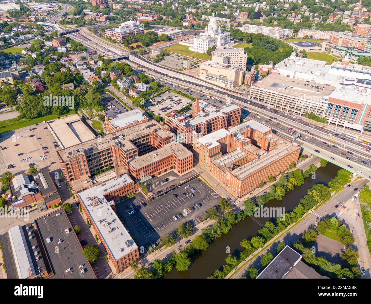 Providence, Rhode Island, USA. Aerial photo housing near highway Stock ...
