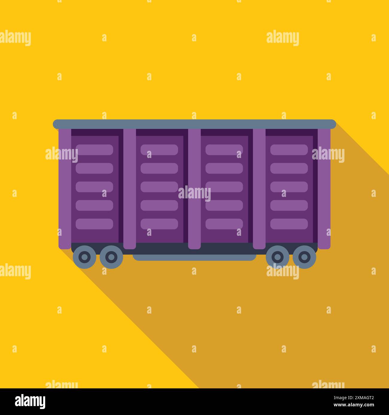 Minimalist illustration featuring a purple freight train waggon ...