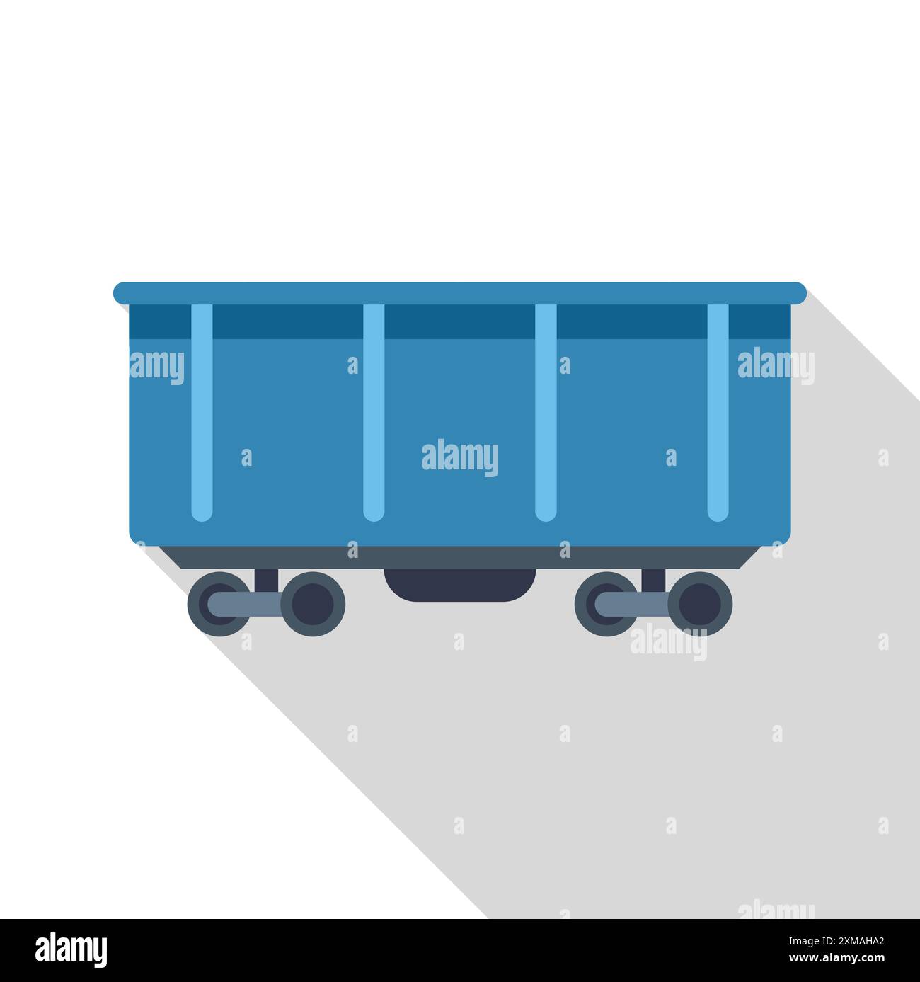 Blue cargo wagon train waggon delivering goods icon in flat style on a ...