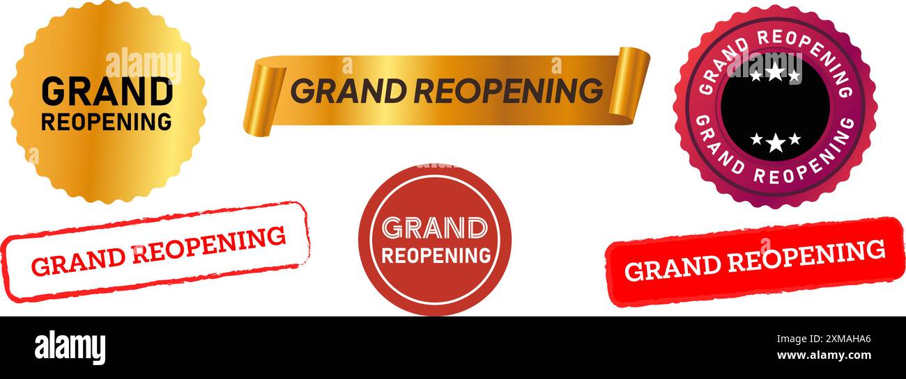 grand reopening stamp watermark icon mark red gold color collection ...